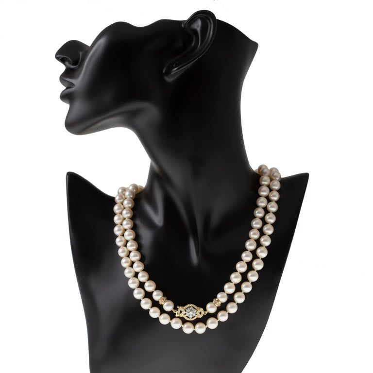 Modern Opera Length Cultured Pearl and Diamond Necklace, circa 1990s ...