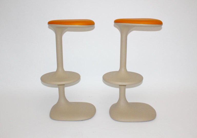 Modern Orange and Brown Pair of Vintage Plastic Stools by Karim Rashid ...