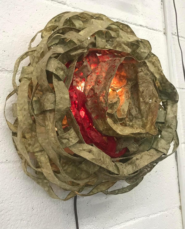 Modern Organic Handwoven Paper Wall Light For Sale at 1stDibs