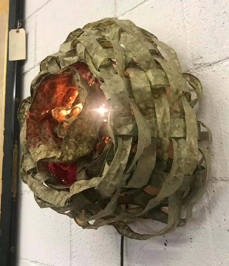 Modern Organic Handwoven Paper Wall Light For Sale at 1stDibs