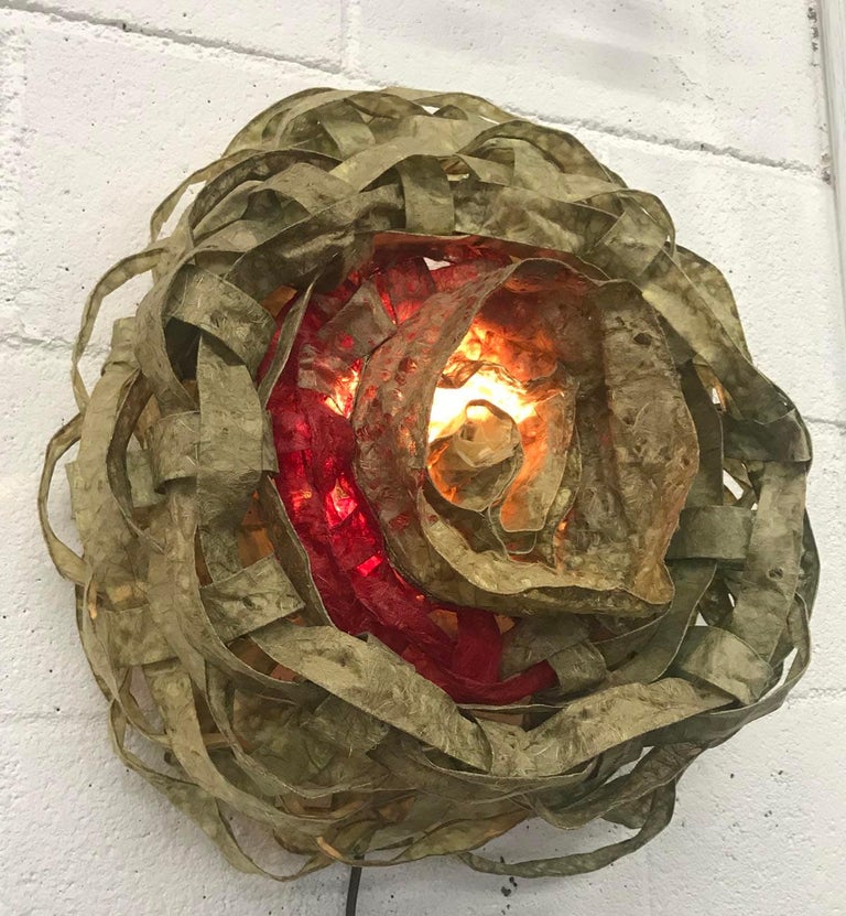 Modern Organic Handwoven Paper Wall Light For Sale at 1stDibs