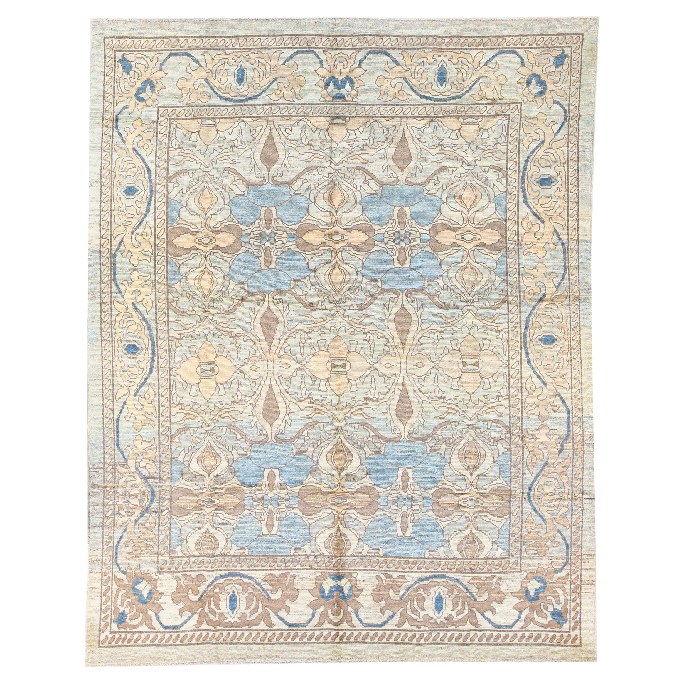 Modern Oushak Beige Handmade Tribal Floral Pattern Wool Rug For Sale at ...