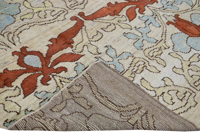 Modern Oushak Beige Handmade Tribal Floral Pattern Wool Rug For Sale at ...