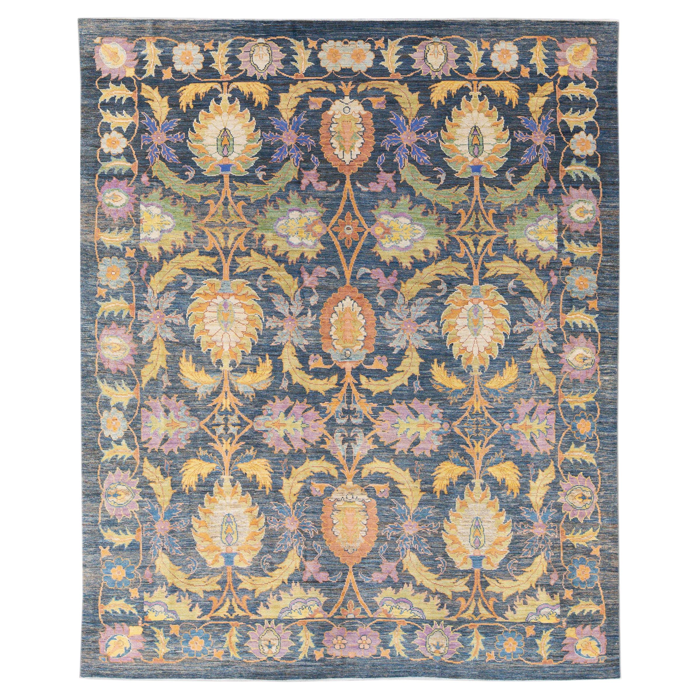 Modern Oushak Handmade Floral Pattern Designed Brown Wool Rug For Sale ...