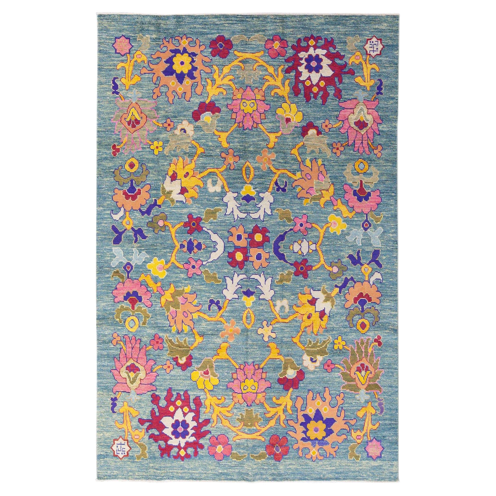 Sultanabad Pink Wool Rug with Geometric-Floral Patterns For Sale at 1stDibs