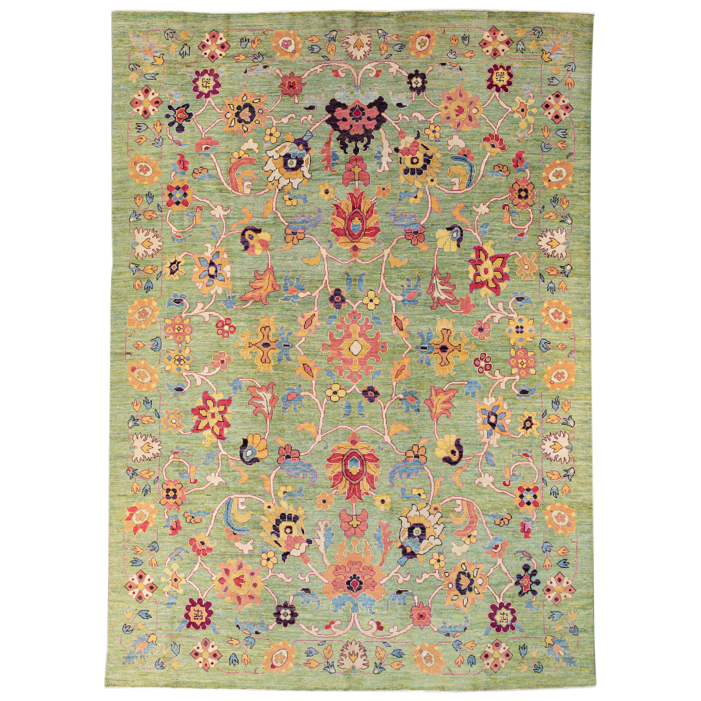 Modern Oushak Handmade Floral Designed Multicolor Wool Rug For Sale at ...