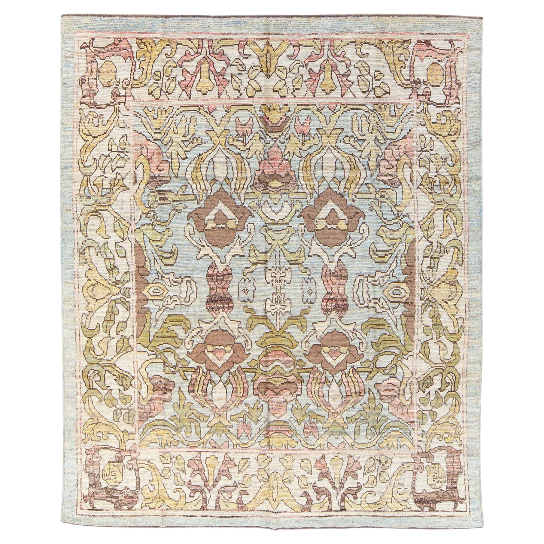 Beige Modern Oushak Handmade Floral Pattern Wool Rug For Sale at 1stDibs