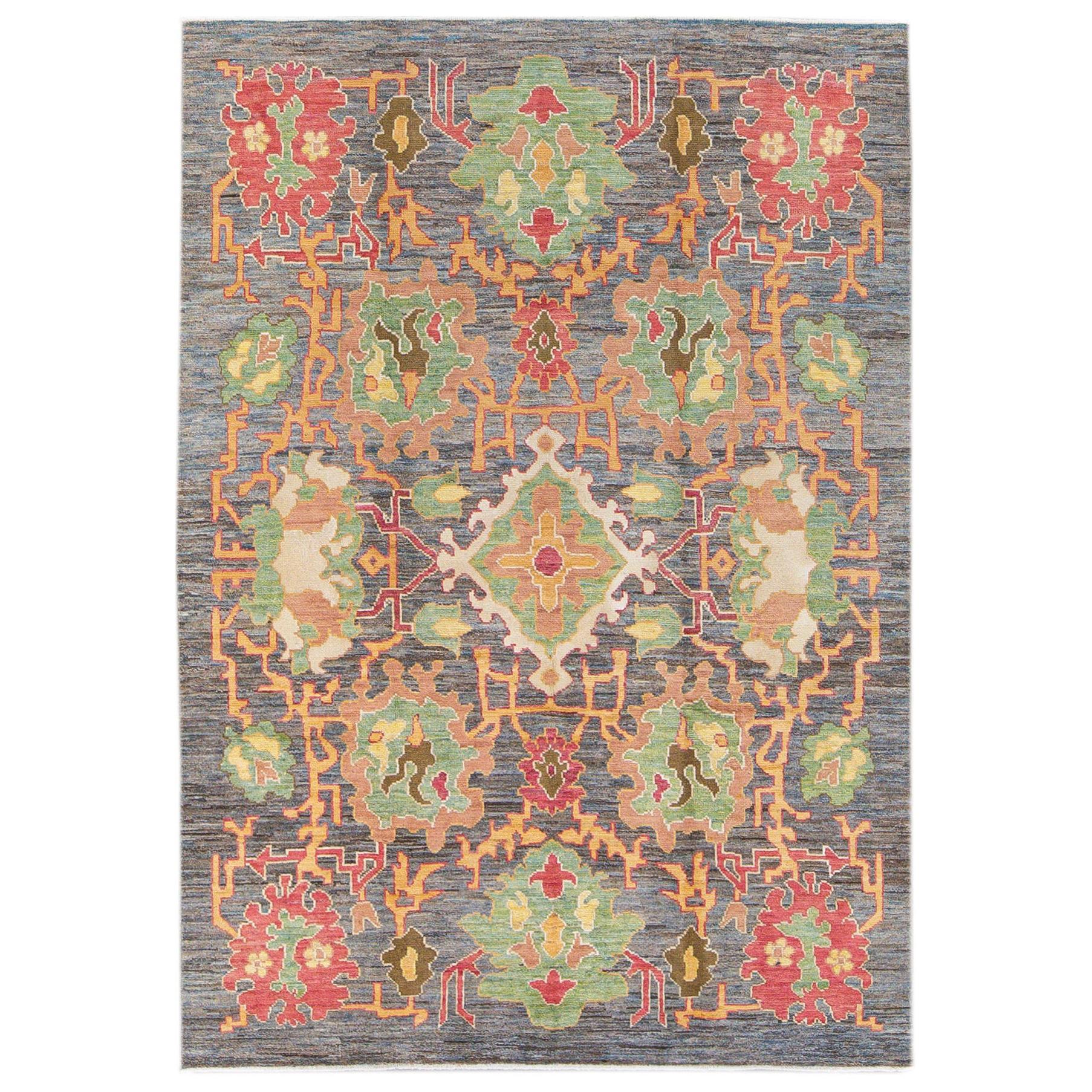 Modern Oushak Handmade Floral Designed Multicolor Wool Rug For Sale at ...