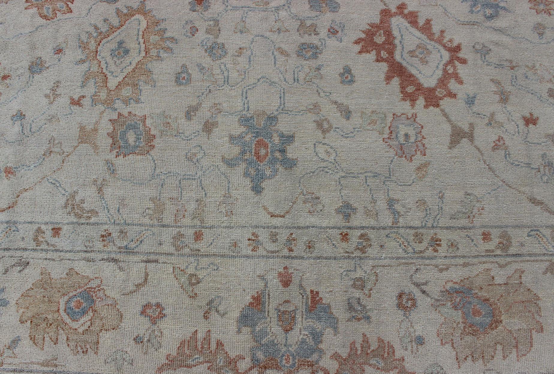 Modern Oushak Muted Rug in Coral and Light Blue at 1stDibs | muted ...