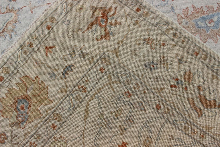 Modern Oushak Muted Rug in Coral and Light Blue For Sale at 1stDibs