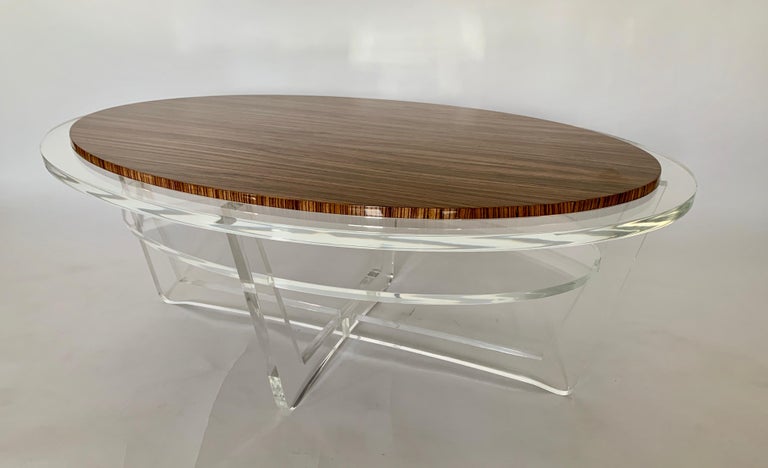 Modern Oval Acrylic And Zebra Wood Cocktail Table . In Stock For Sale ...