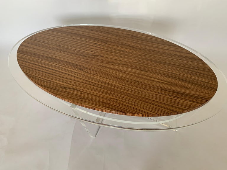 Modern Oval Acrylic And Zebra Wood Cocktail Table . In Stock For Sale ...