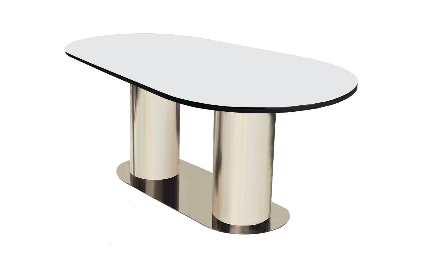 Modern Oval Dining Table Stainless Steel and Mirror Top Aspen For Sale ...