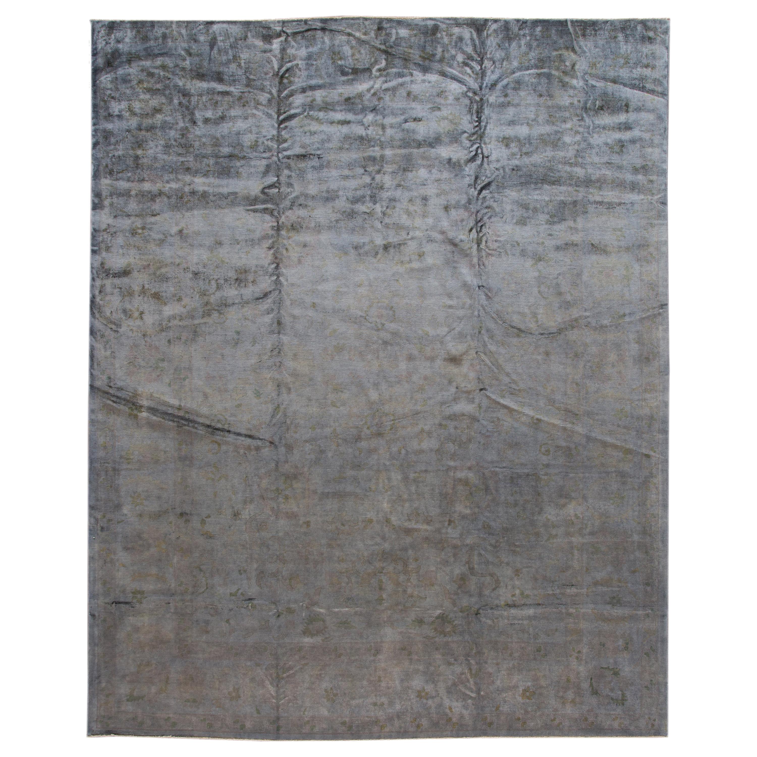 Modern Overdyed Handmade Blue Wool Rug For Sale at 1stDibs