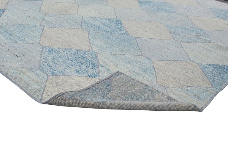 Modern Oversized Aquamarine Handknotted Wool Rug in Blue, Gray, Purple ...