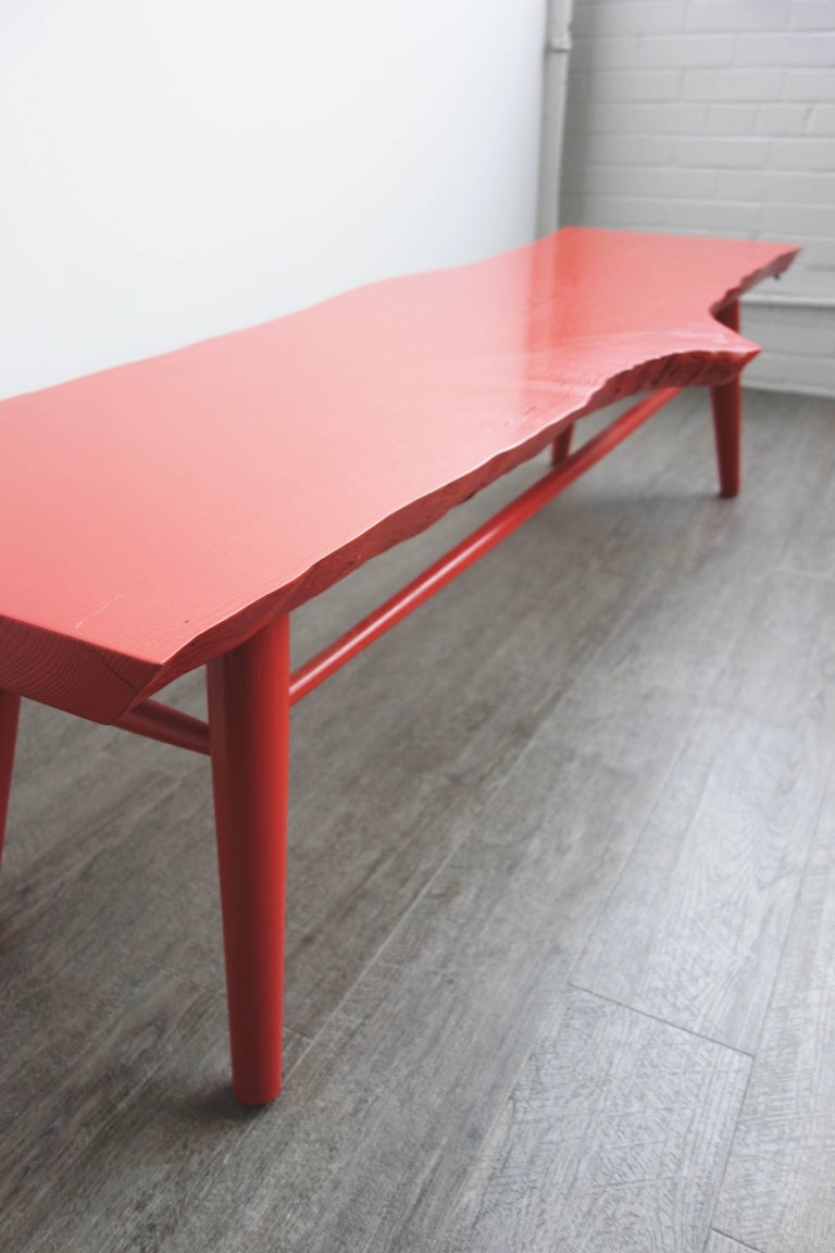 Modern Painted Live-Edge Slab, Post and Rung Bench at 1stDibs | wood ...