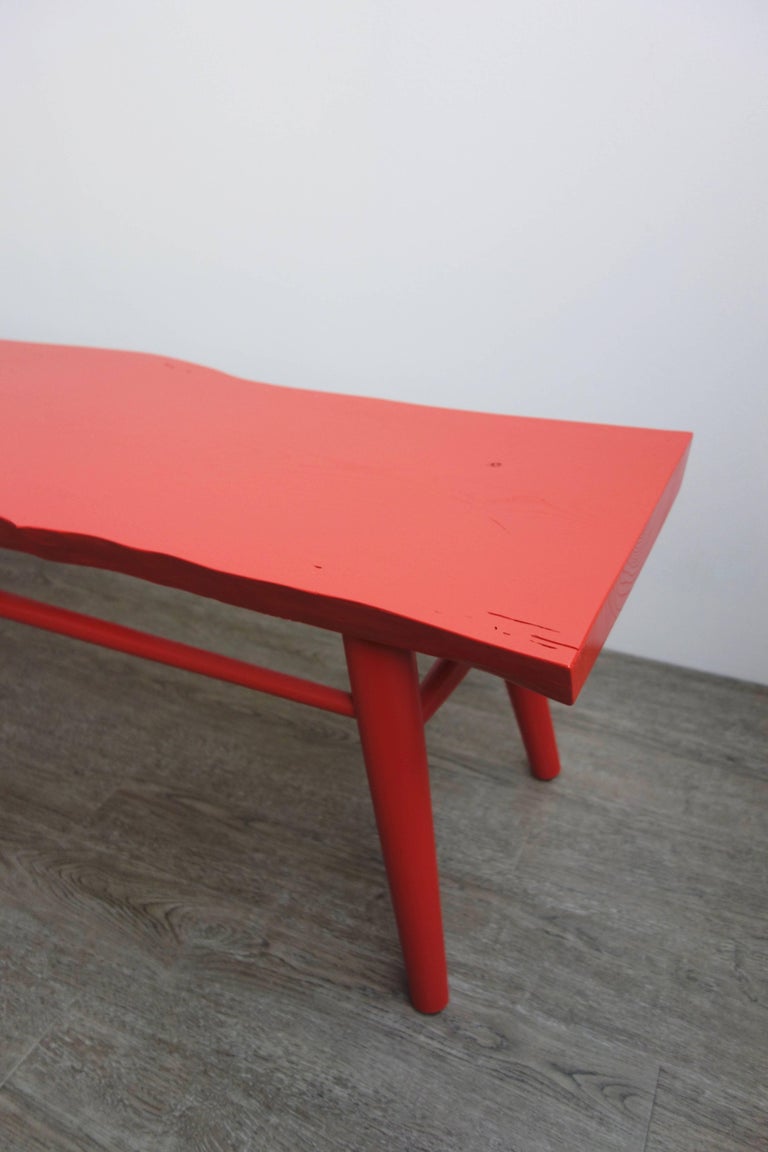 Modern Painted Live-Edge Slab, Post and Rung Bench at 1stDibs | wood ...