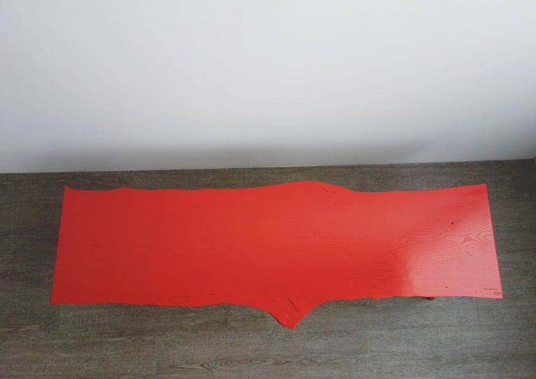 Modern Painted Live-Edge Slab, Post and Rung Bench at 1stDibs | wood ...