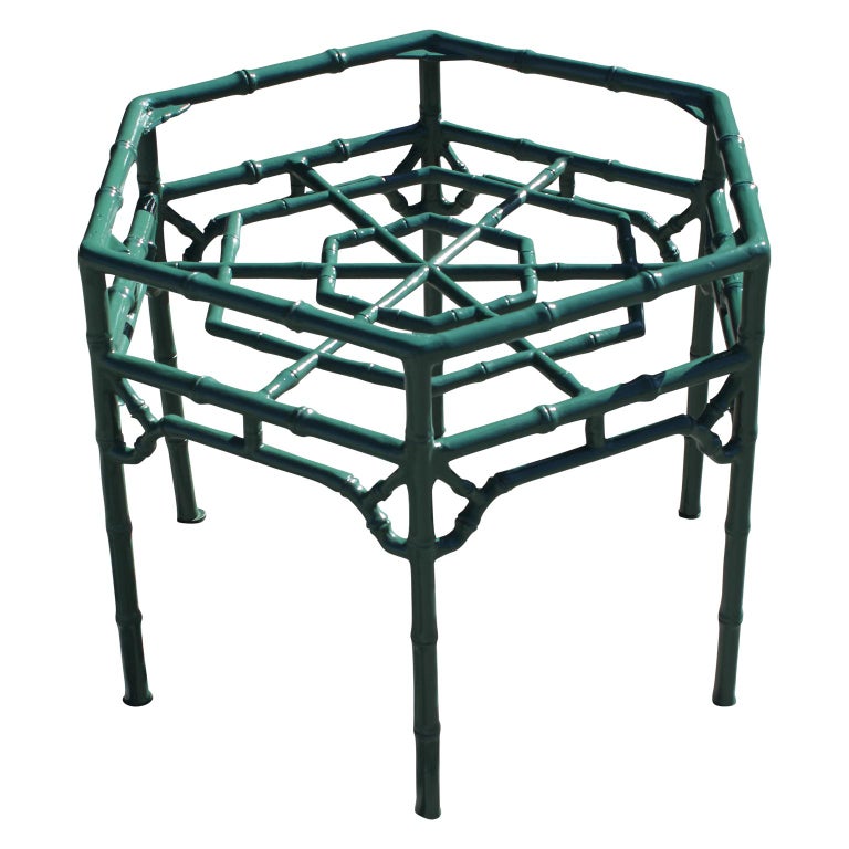 Modern Pair of Gorgeous Green Lacquer Hexagonal Faux Bamboo End / Side ...