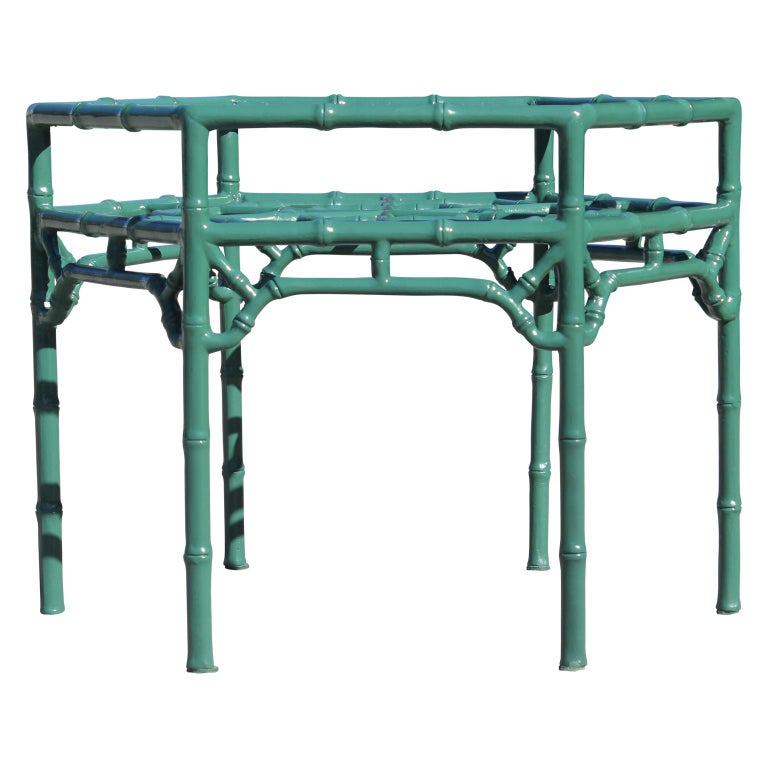 Modern Pair of Gorgeous Green Lacquer Hexagonal Faux Bamboo End / Side ...