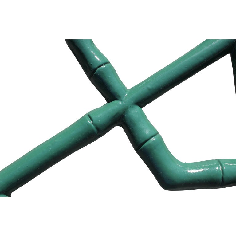 Modern Pair of Gorgeous Green Lacquer Hexagonal Faux Bamboo End / Side ...