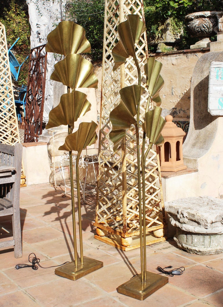 Modern Pair of Leaf Shaped Brass Standing Lamps at 1stDibs