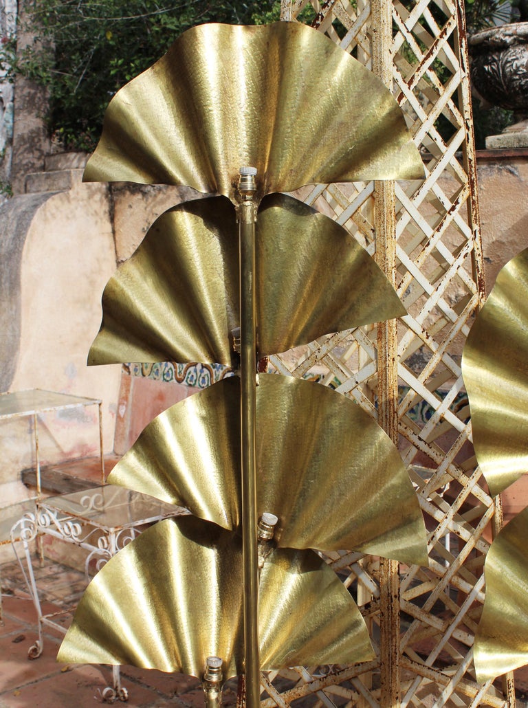 Modern Pair of Leaf Shaped Brass Standing Lamps at 1stDibs