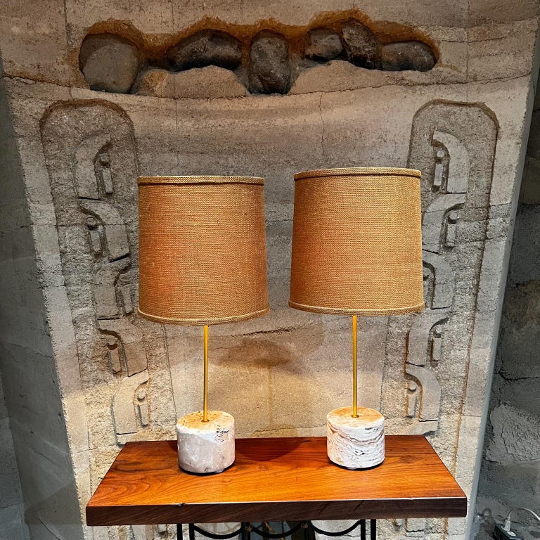 Modern Pair of New Limited-Edition Vintage Travertine Stone Table Lamps ...