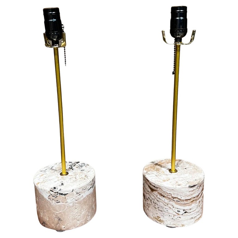 Modern Pair of New Limited-Edition Vintage Travertine Stone Table Lamps ...