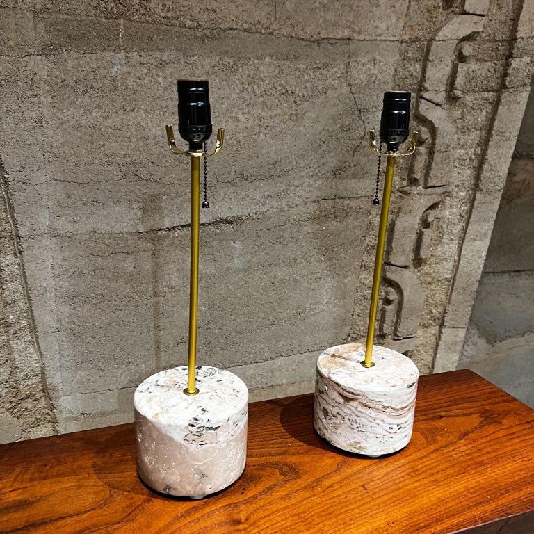 Modern Pair of New Limited-Edition Vintage Travertine Stone Table Lamps ...