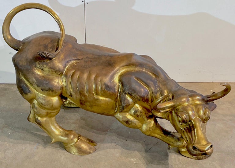 Modern Patinated/Weathered Bronze Garden Sculpture 'Charging Bull' For ...