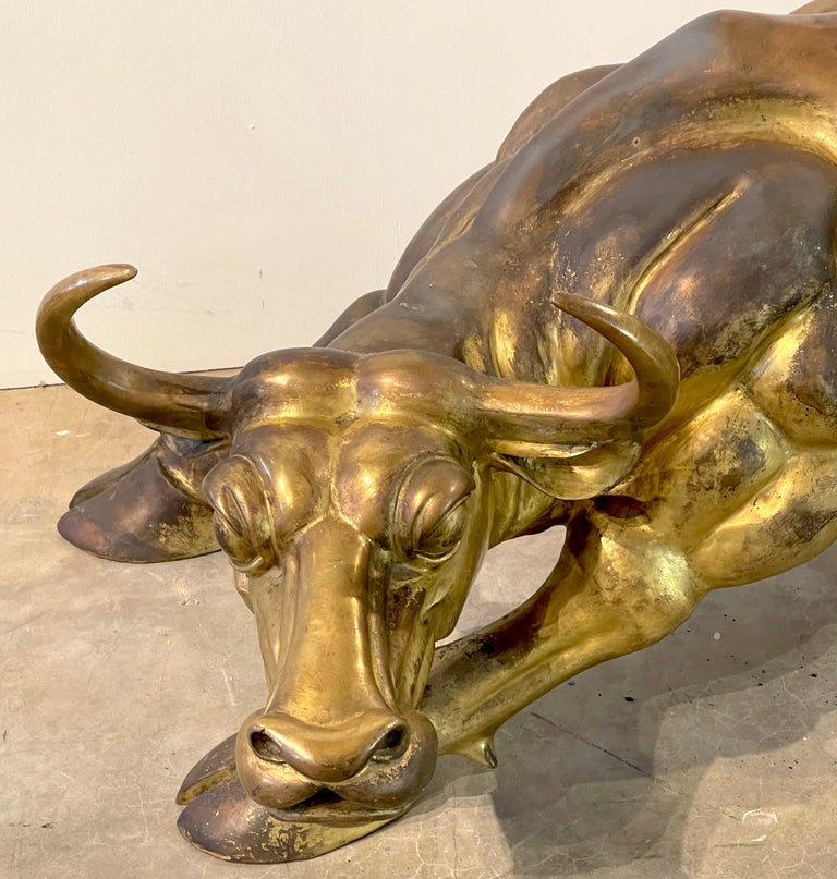 Modern Patinated/Weathered Bronze Garden Sculpture 'Charging Bull' For ...