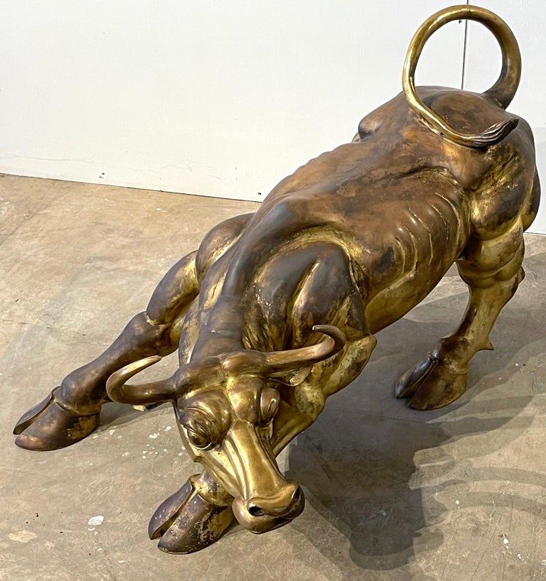 Modern Patinated/Weathered Bronze Garden Sculpture 'Charging Bull' For ...