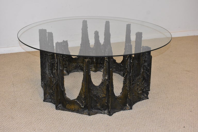 Modern Paul Evans Round Stalagmite Form Base with Glass Top Coffee ...