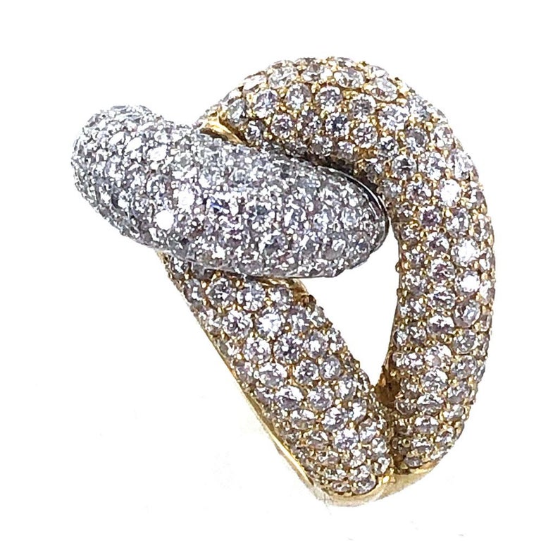 Modern Pave Diamond Knot Ring 18 Karat Two-Tone Gold at 1stDibs