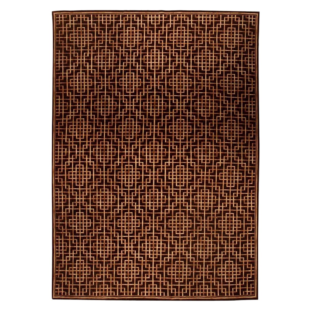 Green Modern Savannah Handmade Geometric Square Wool Rug at 1stDibs