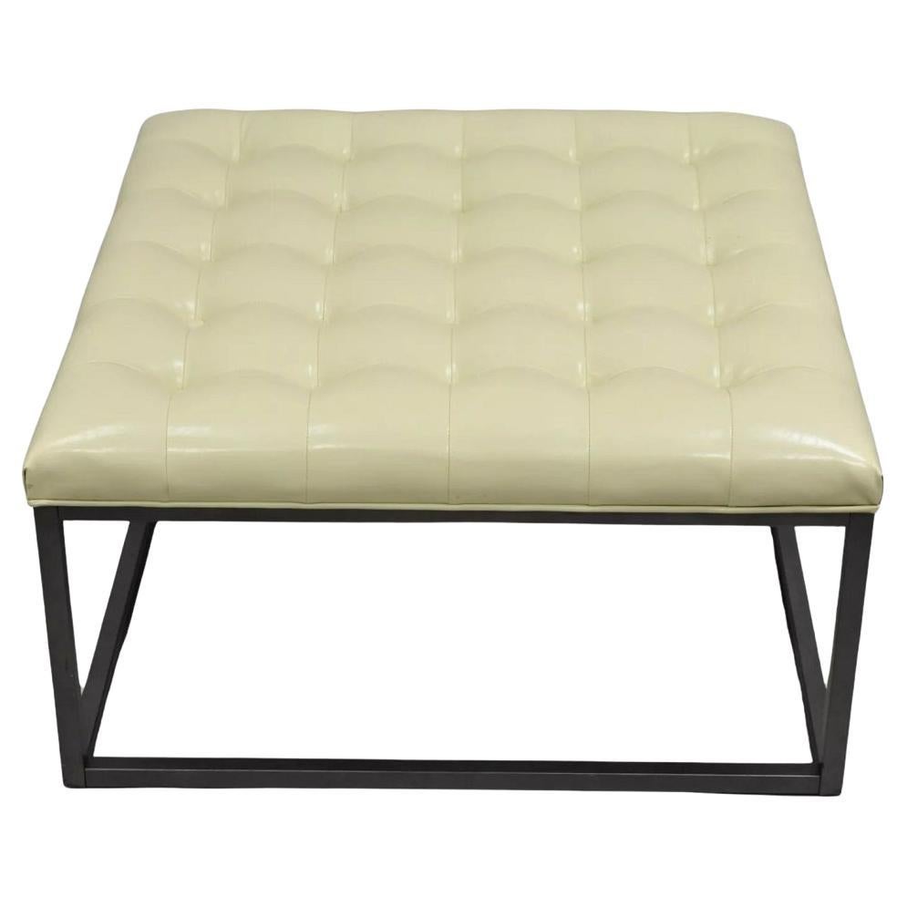 Burgundy Button Tufted Leather English Chesterfield Style Ottoman ...