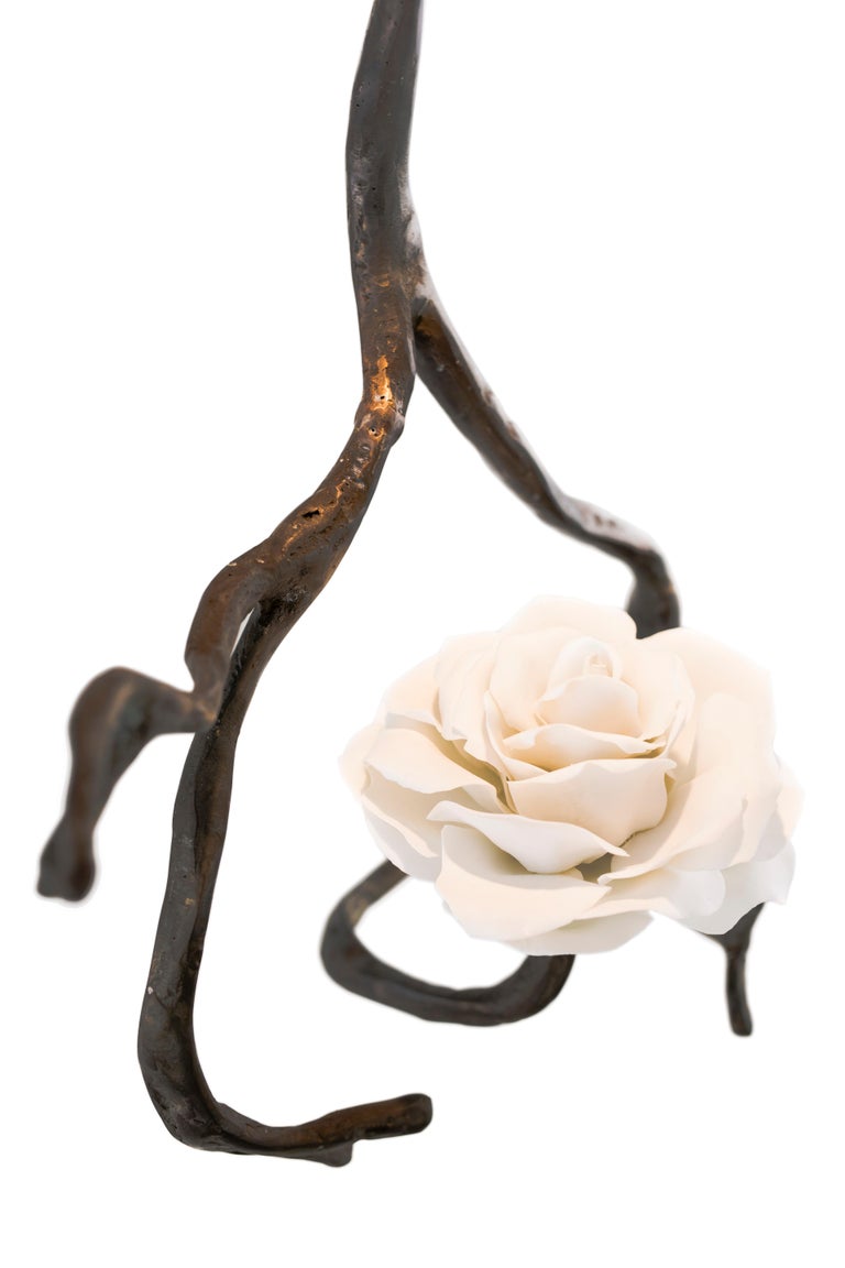 Modern Pendant in Casted Bronze with a Porcelain Rose of Nymphenburg ...