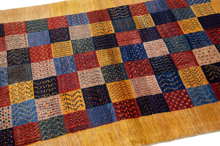 Modern Persian Gabbeh Handmade Wool Rug With Multicolor Geometric ...
