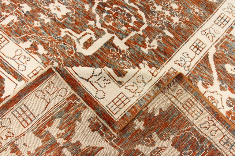 Modern Persian Oushak Rug in Rust Color with White and Green Floral ...