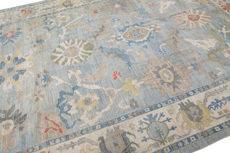 Modern Persian Sultanabad Handmade Wool Rug in Blue with Allover Motif ...