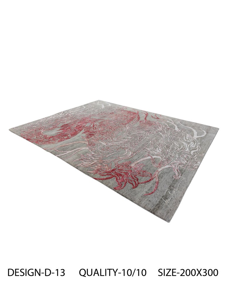 Modern Pictorial Rug with Gray and Red Dragon Pattern by Rug and Kilim ...