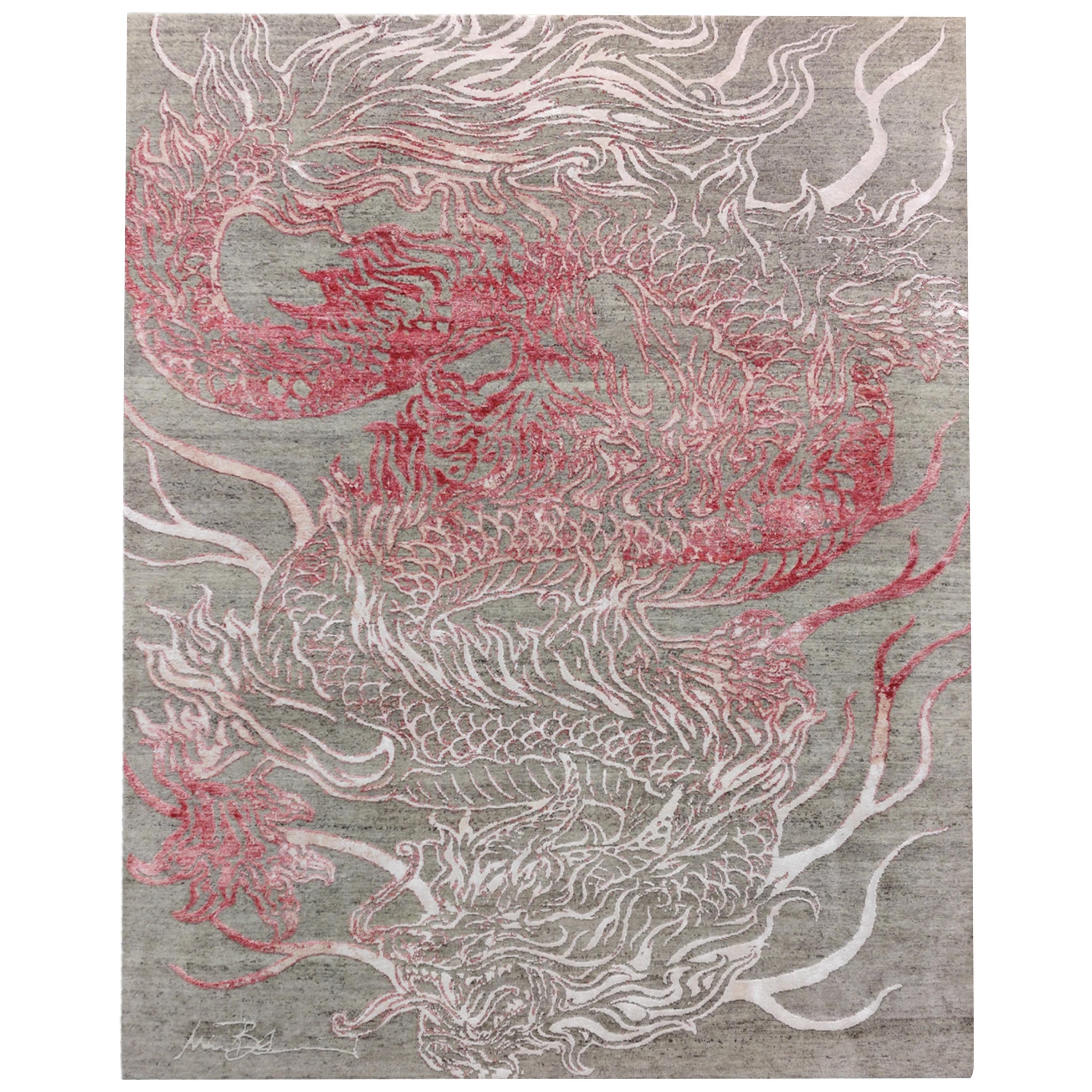 Modern Pictorial Rug with Gray and Red Dragon Pattern by Rug and Kilim ...