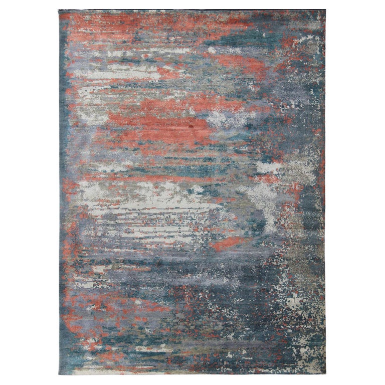Modern Piled Rug in Color and Minimalist Modern Design in Red, Blue and ...