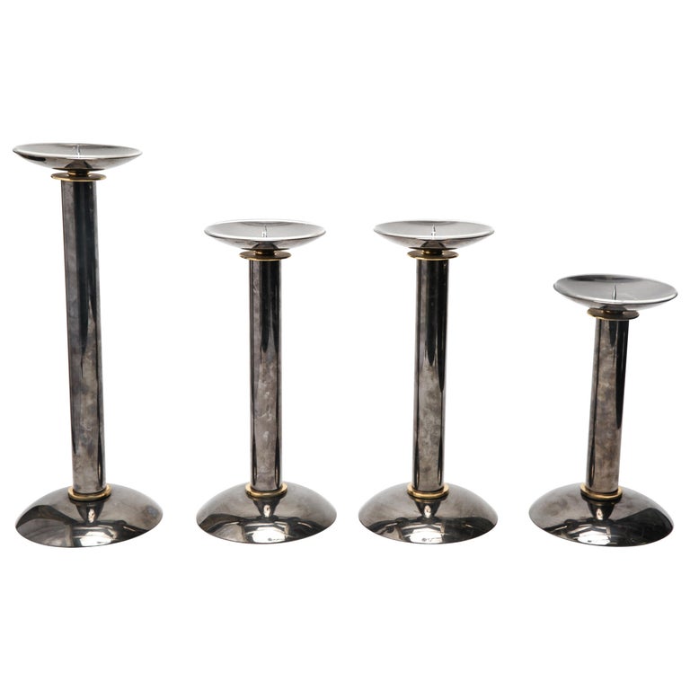 Modern Pillar Candlesticks in Metal and Brass For Sale at 1stDibs