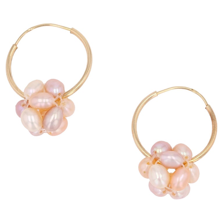 Modern Pink Cultured Pearl 18 Karat Yellow Gold Creole Earrings For ...