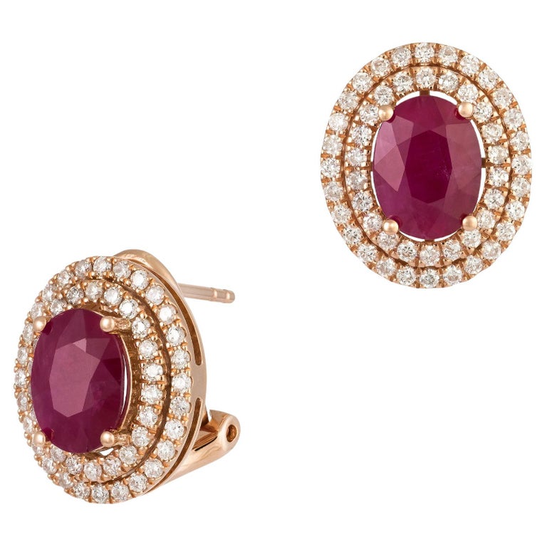 Modern Pink Gold 18K Earrings Ruby Diamond For Her For Sale at 1stDibs