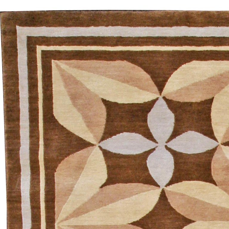 Modern Pinwheel Design Brown Beige Handmade Wool Rug by Doris Leslie ...