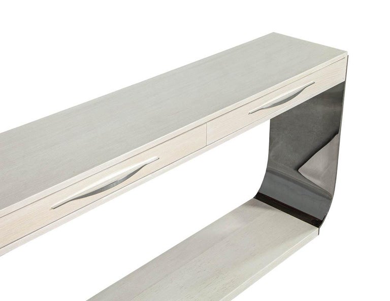 Modern Polished Stainless Steel White Oak Console Table at 1stDibs