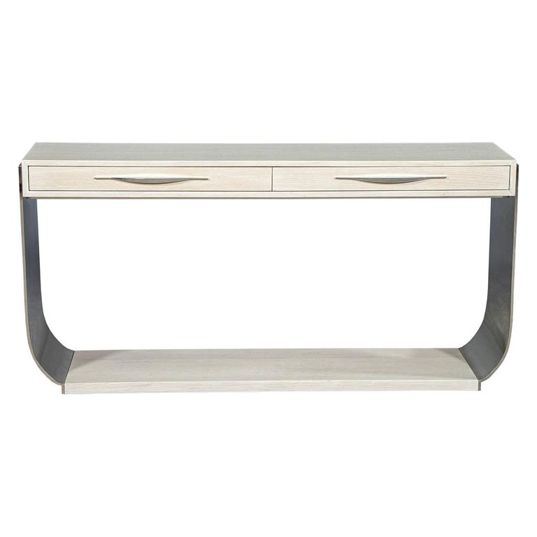 Modern Polished Stainless Steel White Oak Console Table at 1stDibs